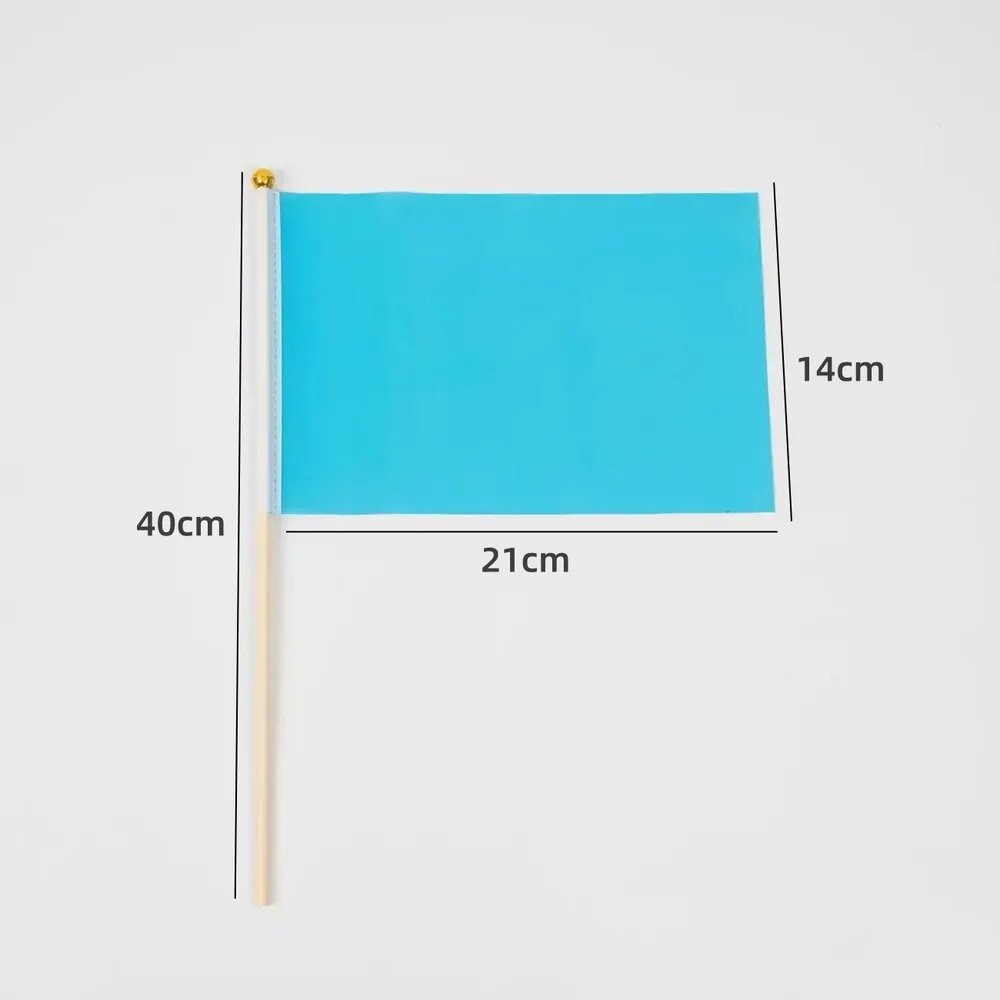 Флажки на деревянной палочке большие, для сопровождения колонны детей, эстафет и игр. светло-голубой 21х14 см, палочка 40 см (10 штук)