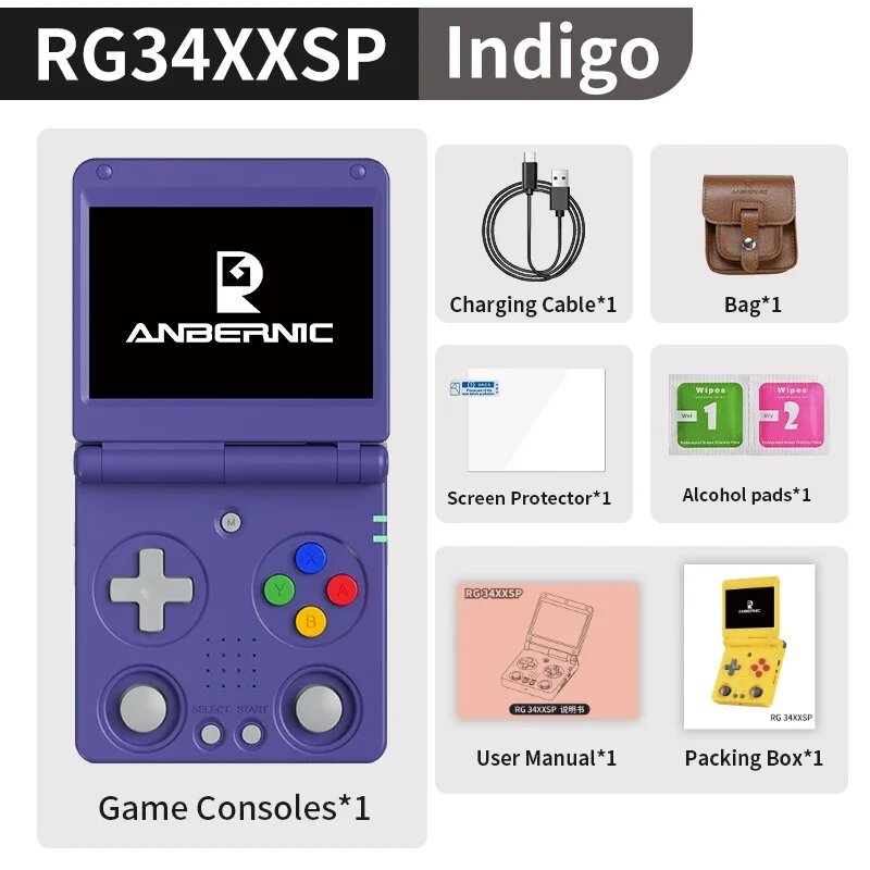 Anbernic RG34XXSP Indigo, 64G 5K GAMES с сумкой