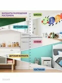 Ростомер детский на стену прозрачный Водонепроницаемый и съемный без повреждения стены 200 см