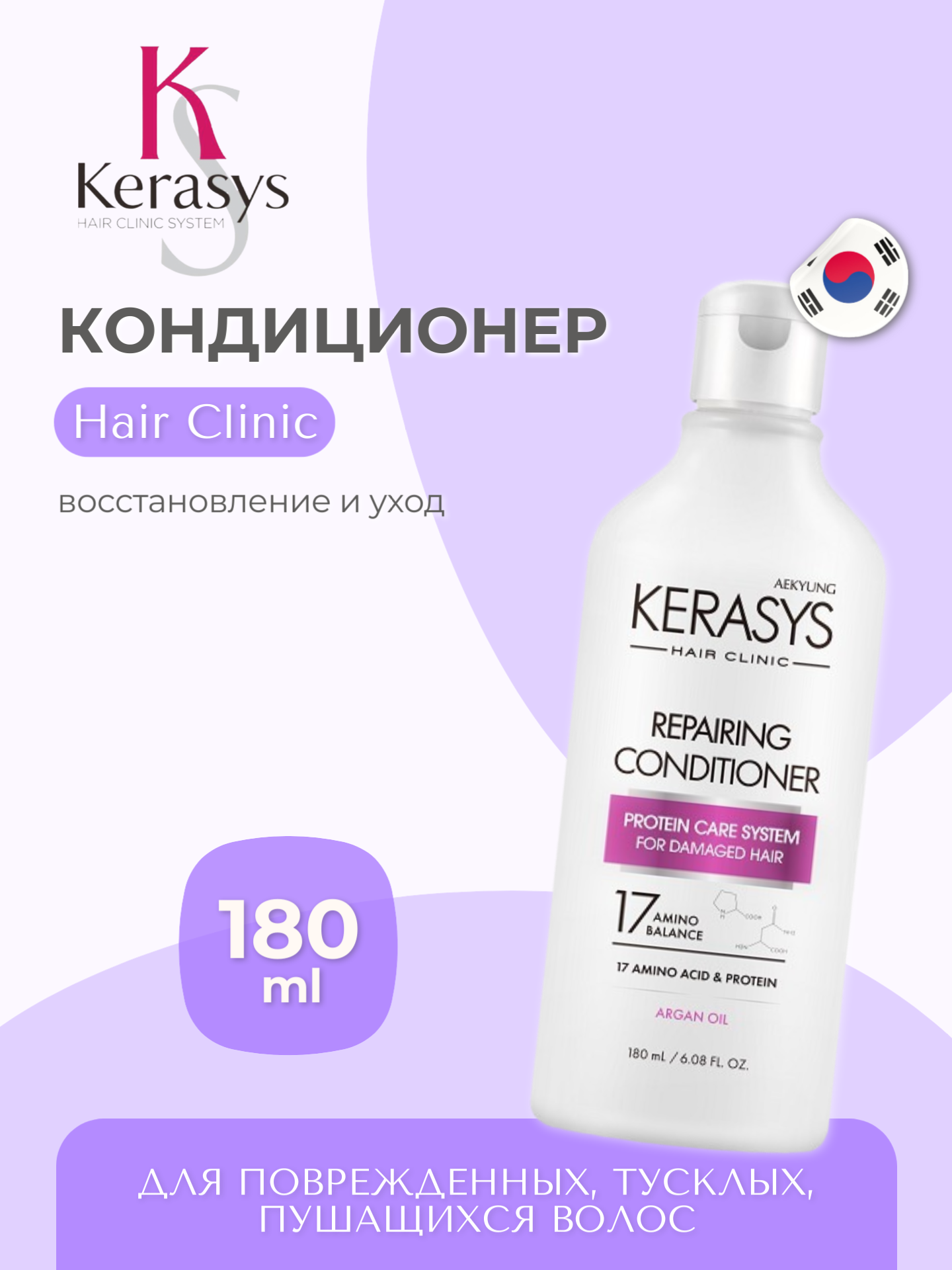 Кондиционер Hair Clinic Восстановление KeraSys, для поврежденных волос, 180 мл
