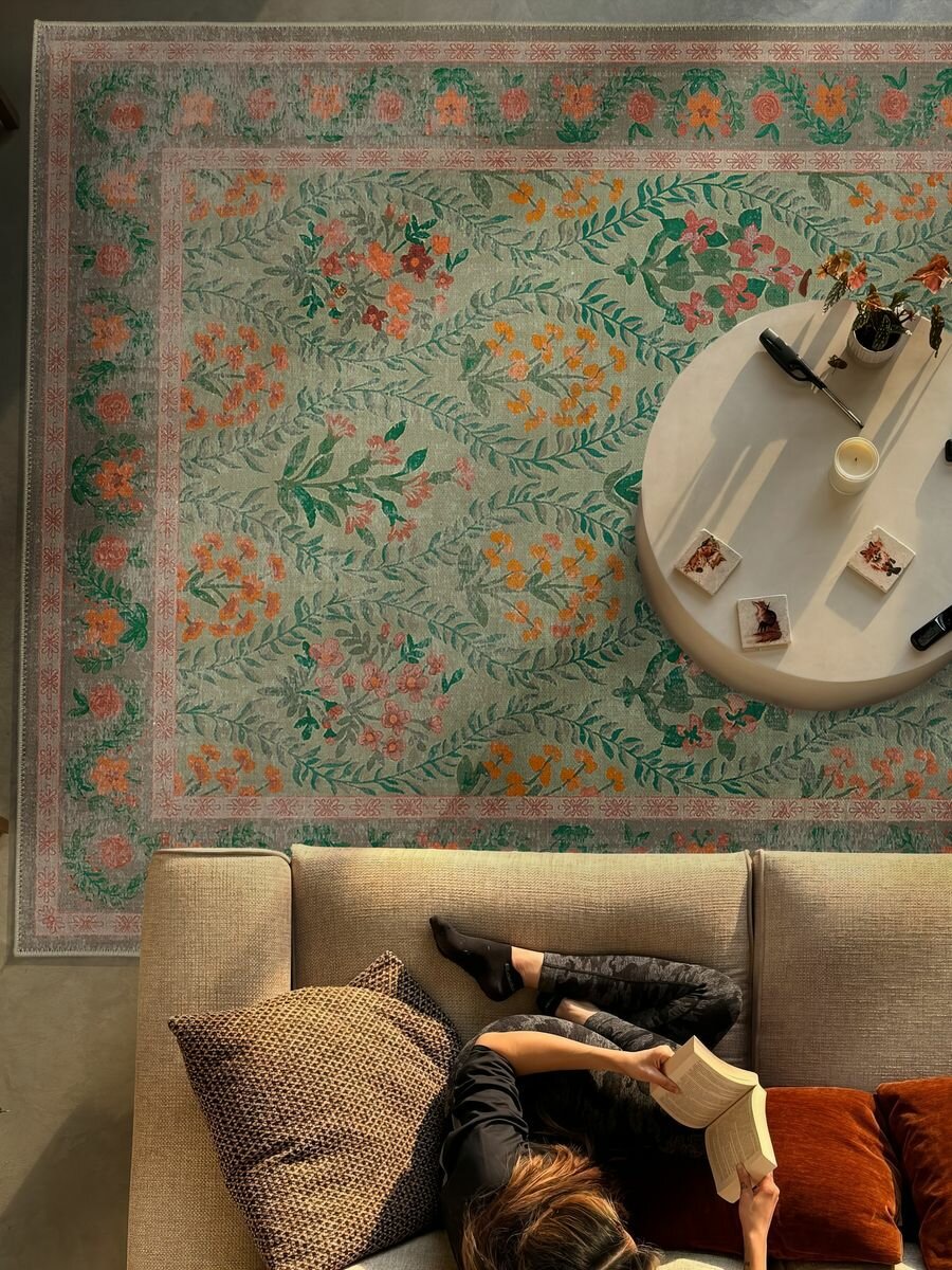 Ковер Cool Hali Daisy 604 шенилловый 80х150 см Цветочная симфония (зеленый, оранжевый, красный)