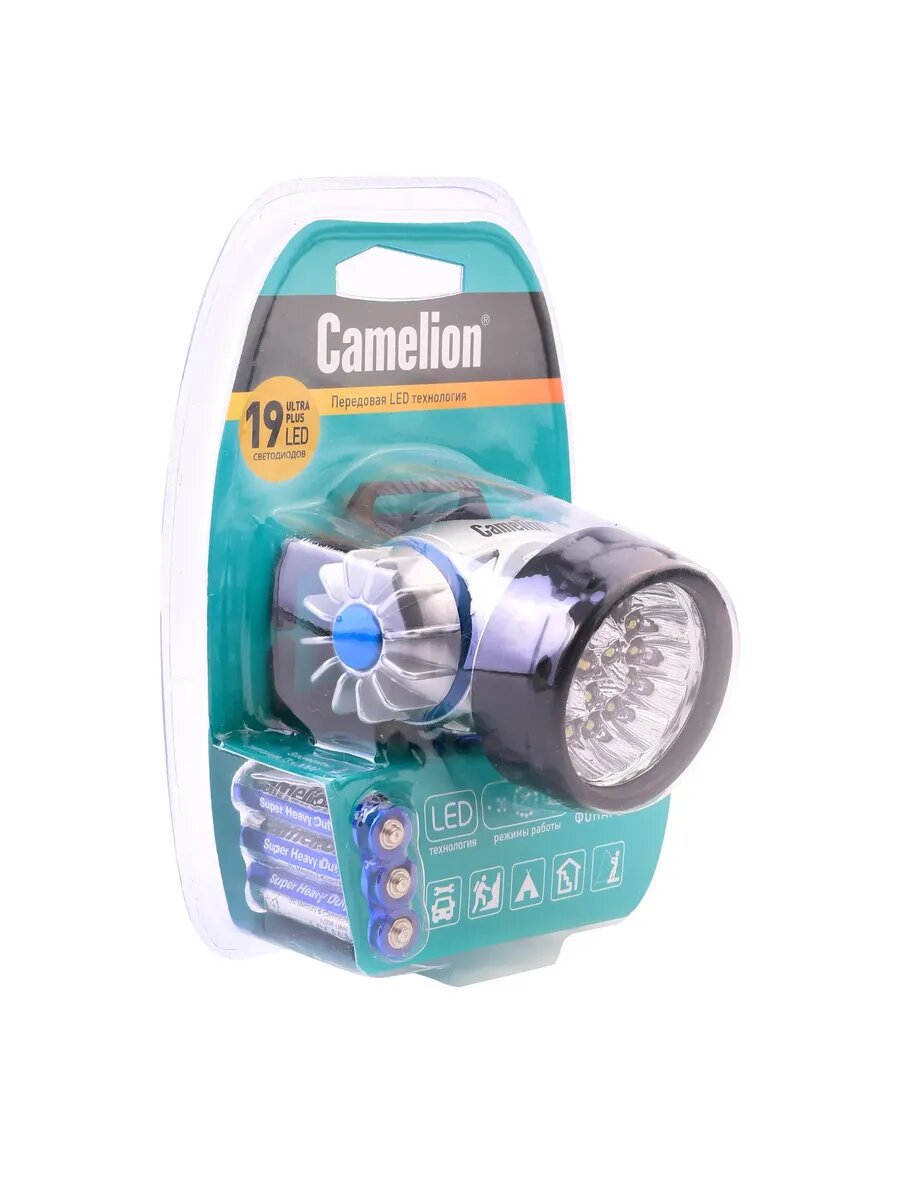 Фонарь налобный, металлик,19 ультра яркий LED, 4 режима, 3XR