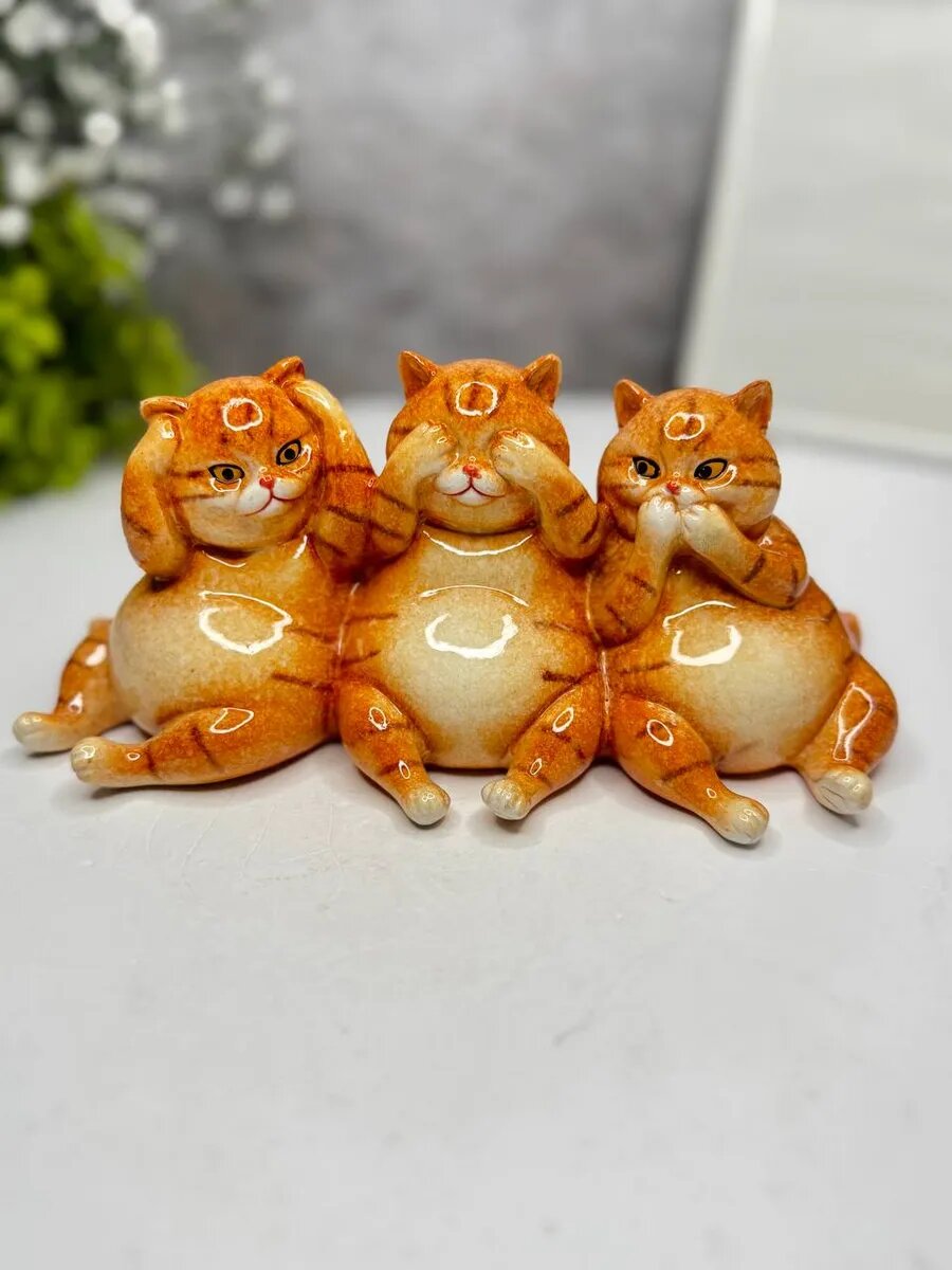 Фигурка декоративная коллекционная, Три рыжих котика, не вижу не слышу не скажу