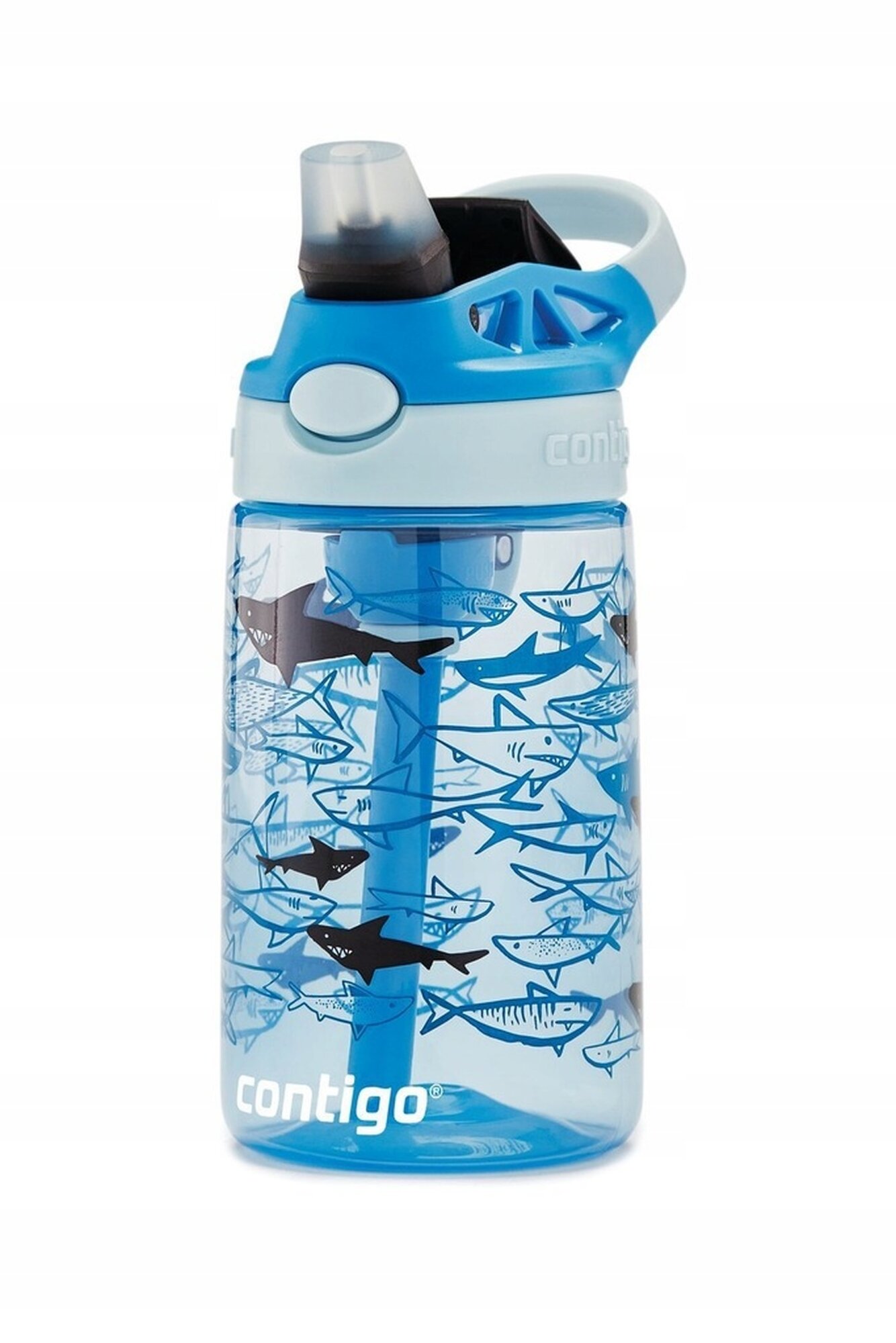 Детская бутылочка Contigo Easy Clean с носиком 420 мл, для детей от 3 лет, цвет синий с акулами