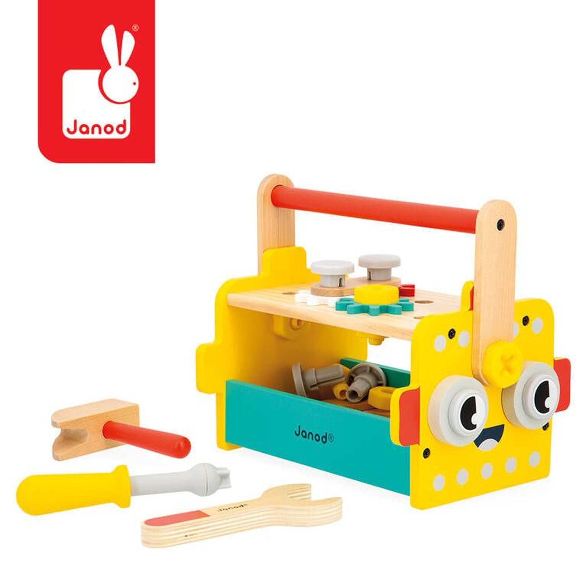 Игрушечный набор Janod - Деревянный ящик с инструментами в виде робота, 28 эл. - Янод J06455