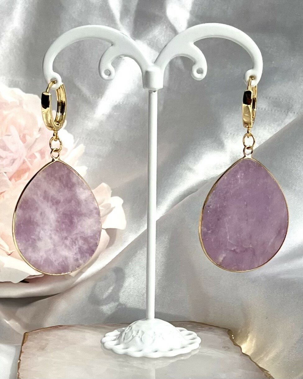 Серьги с подвесками, лепидолит