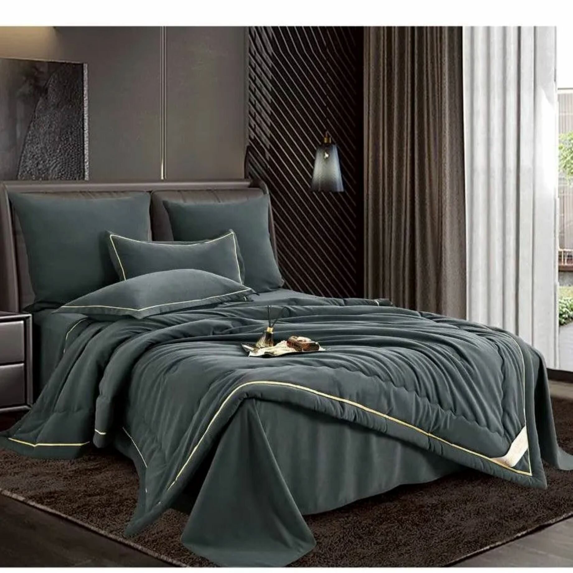 Постельное белье евро Candies с одеялом в подарочной сумке, комплект из 6 предметов, мягкое как бархат, черный