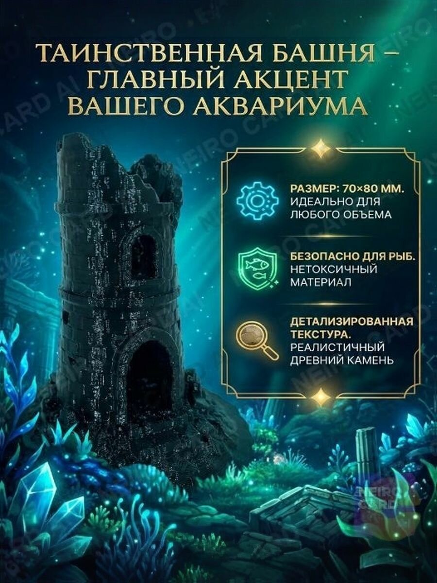 Декорация для аквариума Мистическая башня 70 на 80 мм