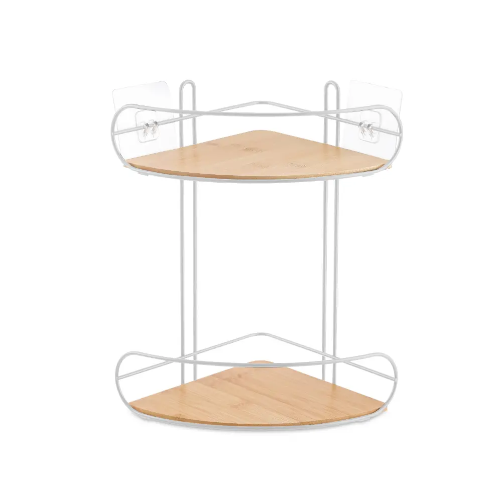 Полка для душа Lemer "Nice", угловая, двухъярусная, сталь, лакированная, цвет дерево/белый