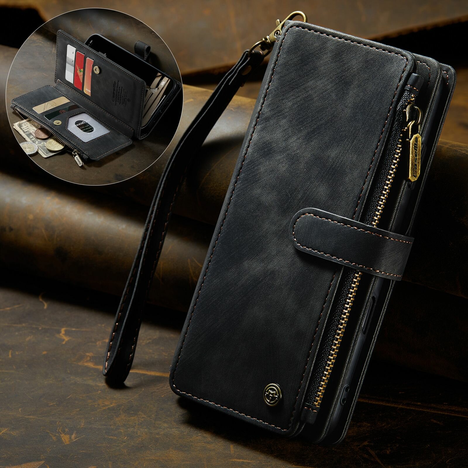 Многофункциональный чехол-кошелек CaseMe 3 in 1 Matte Wallet для iPhone 17 черный