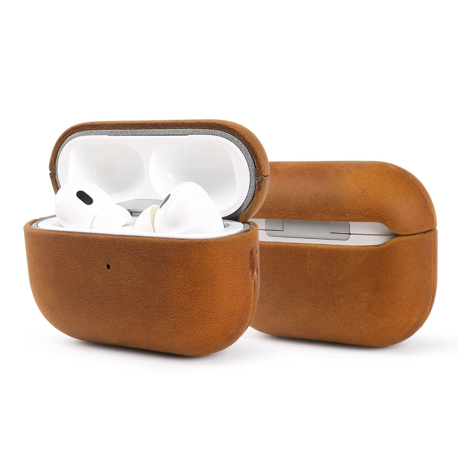 Чехол Crazy Horse из кожи для AirPods For Airpods 4, Orange Brown 3803