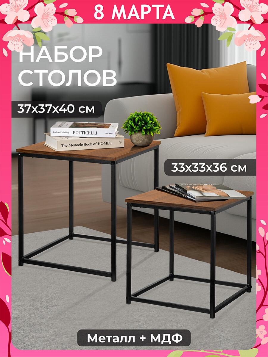 Набор 2 журнальных столиков El Casa, 37,5х37,5х40 см, 33,5х33,5х36 см