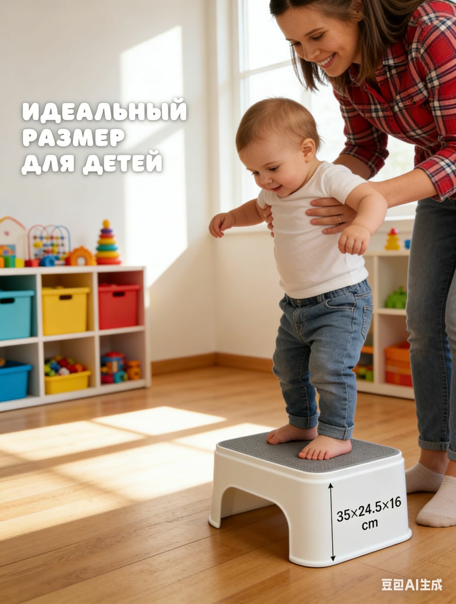 Детский табурет-подставка с двумя ступеньками 25х20х33 см — противоскользящие накладки, до 100 кг, для ванной