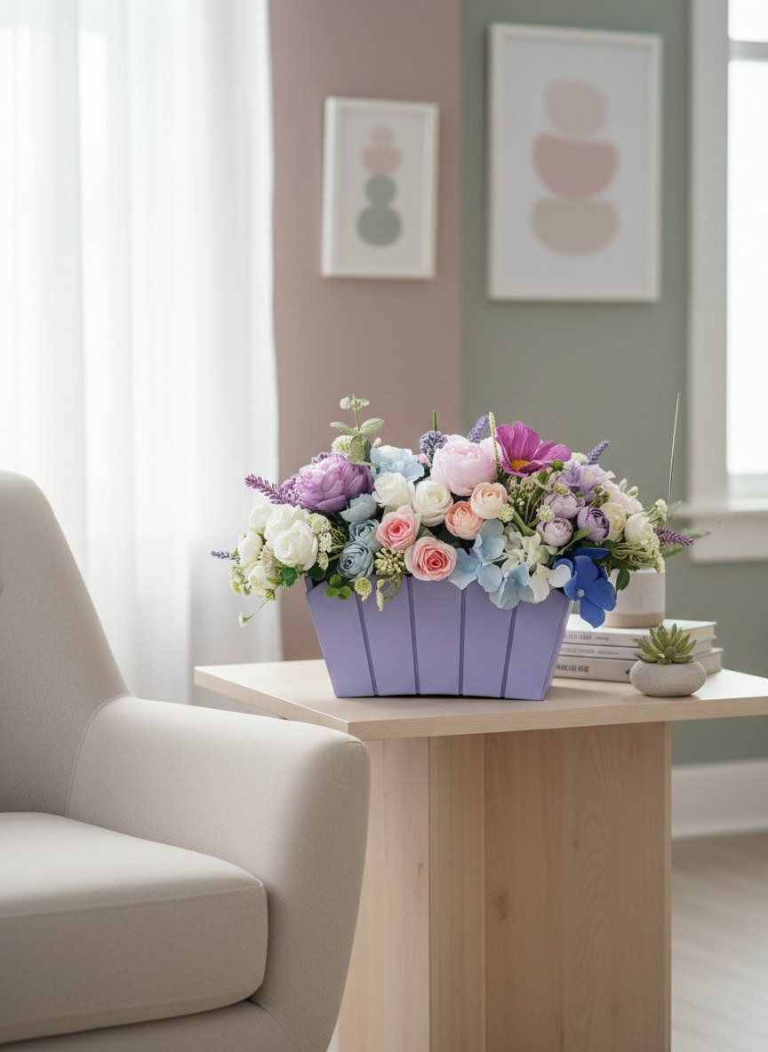 Композиция из искусственных цветов "Прованс" в ящике, букет из лаванды на стол, камин, комод, террасу