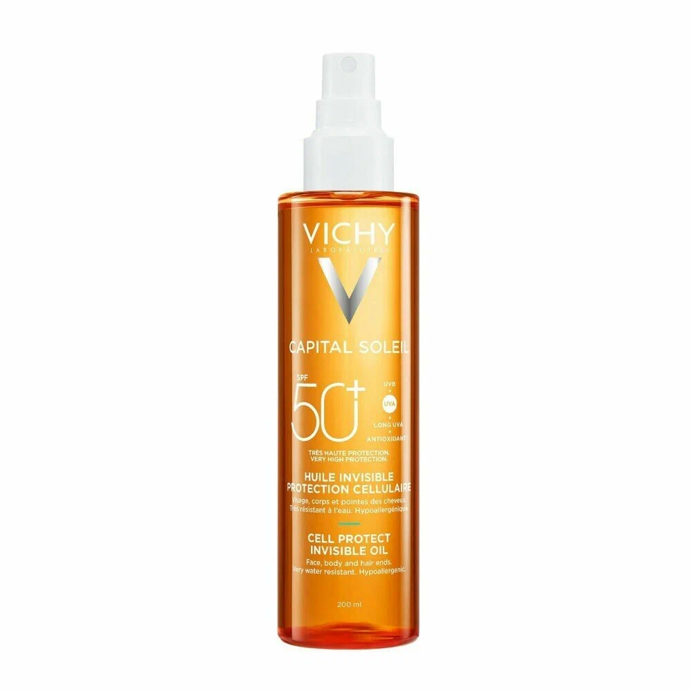 Солнцезащитное увлажняющее масло Vichy Capital Soleil Cell Protect invisible Oil для лица и тела SPF 50, 200 мл