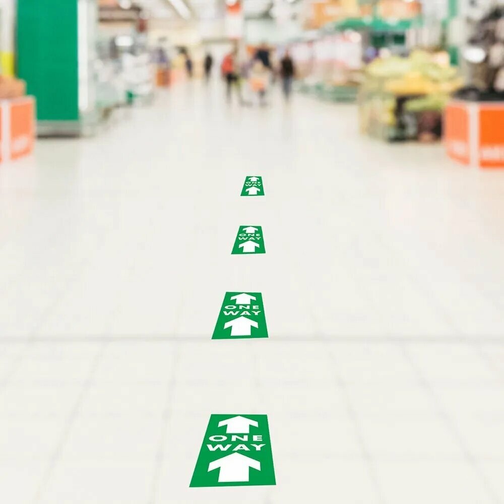 Наклейки на пол стрелочные из пвх зелёного цвета водостойкие, набор из 5 штук для наружного применения