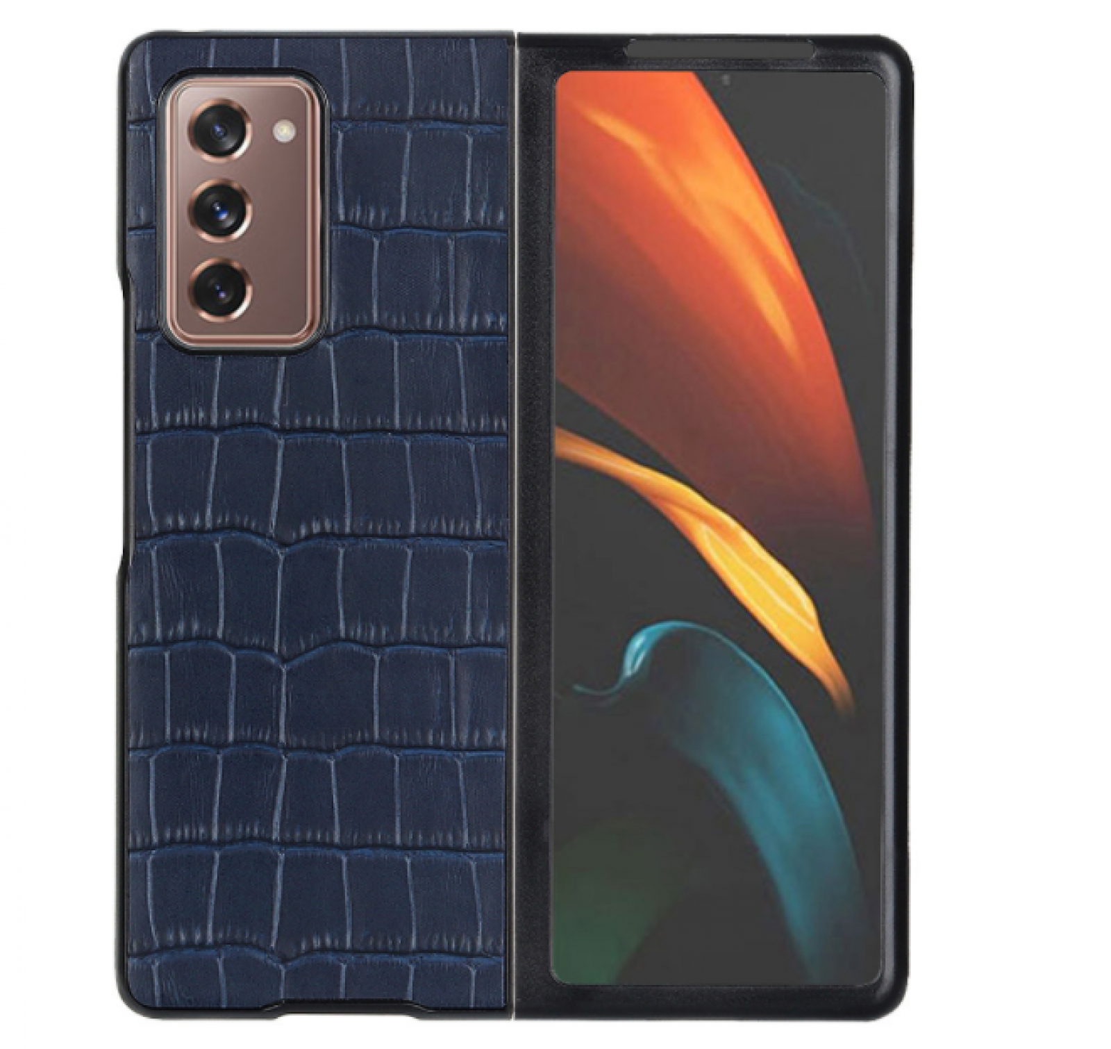 Чехол-накладка MyPads Premium для Samsung Galaxy Z Fold 2 из натуральной телячьей кожи с тиснением под крокодила, темно-синий