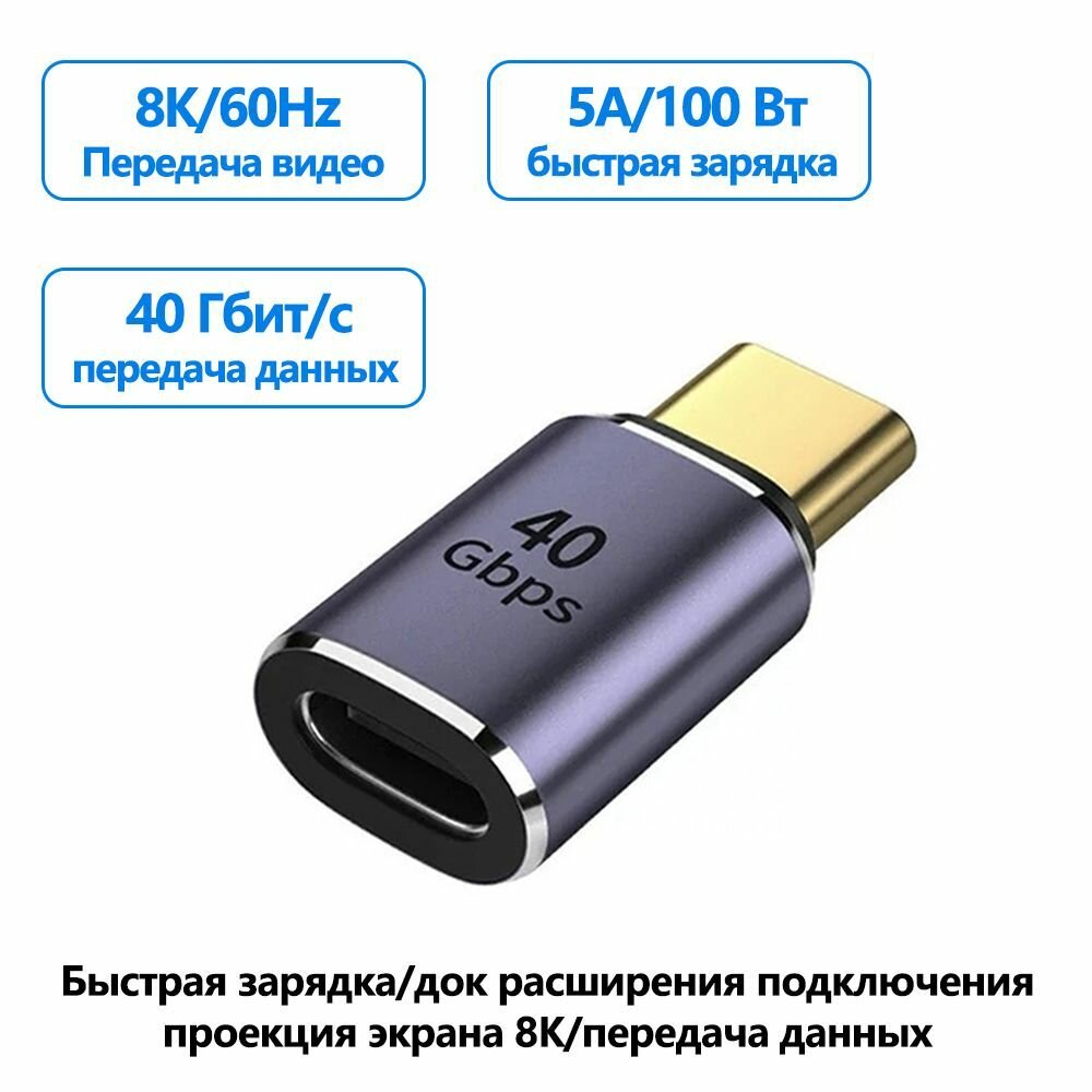 Адаптер типа c мужской к типу c женский PD100w быстрая зарядка передача данных 40 Гбит/с/передача аудио и видео 8K 120 Гц