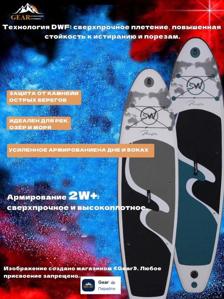 Surfwave SUP-доска Pacific 335x86 см для серфинга и плавания, с насосом, веслом и плавником — фото 1