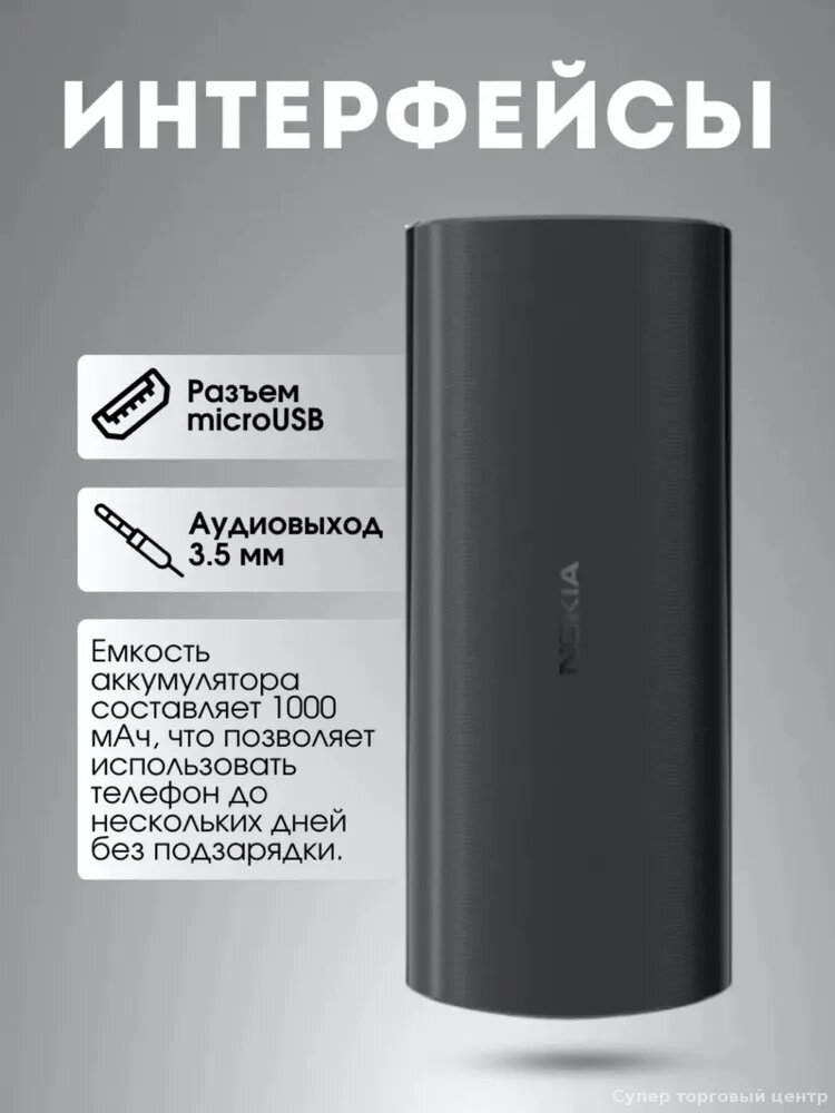 Nokia 105 DS DUAL SIM черный матовый телефон: 2 SIM, FM-радио, mini jack 3.5 mm