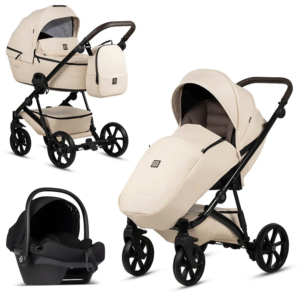 Детская коляска 3в1 Tutis Viva 5+, Elo Lux Edu Sky, цвет Vanilla / Eco (Молочный)