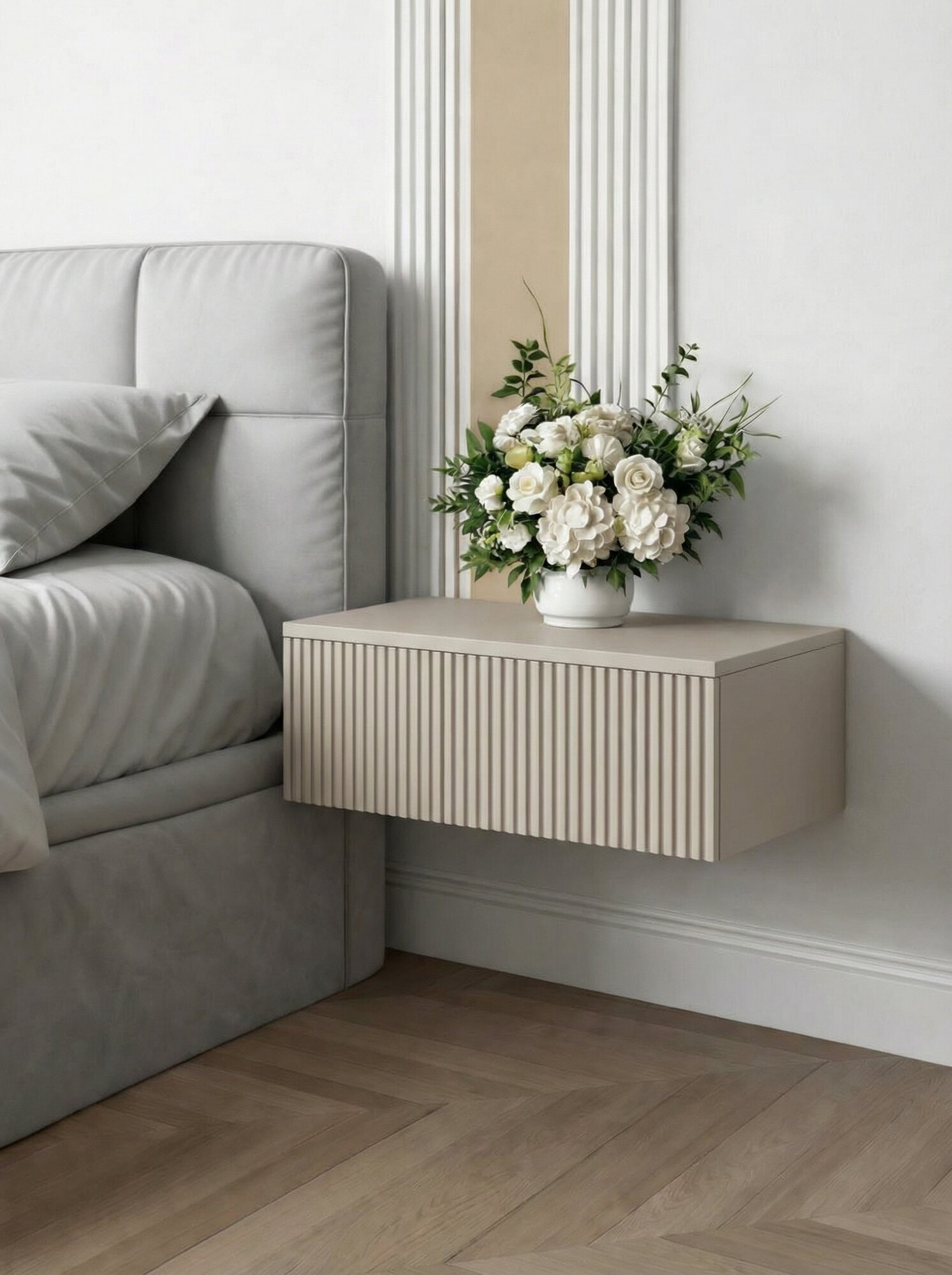 Тумба прикроватная "Моника", подвесная, МДФ, ящик, маленькая, без ручки, в спальню, прихожую, детскую