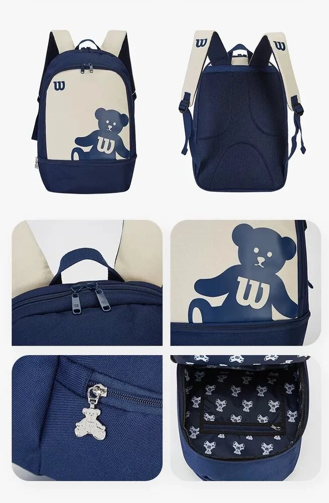Wilson BEAR BACKPACK Navy/Natural CANVAS Теннисный рюкзак для тенниса, вместительный, удобный, с отделением для ракеток — фото 1