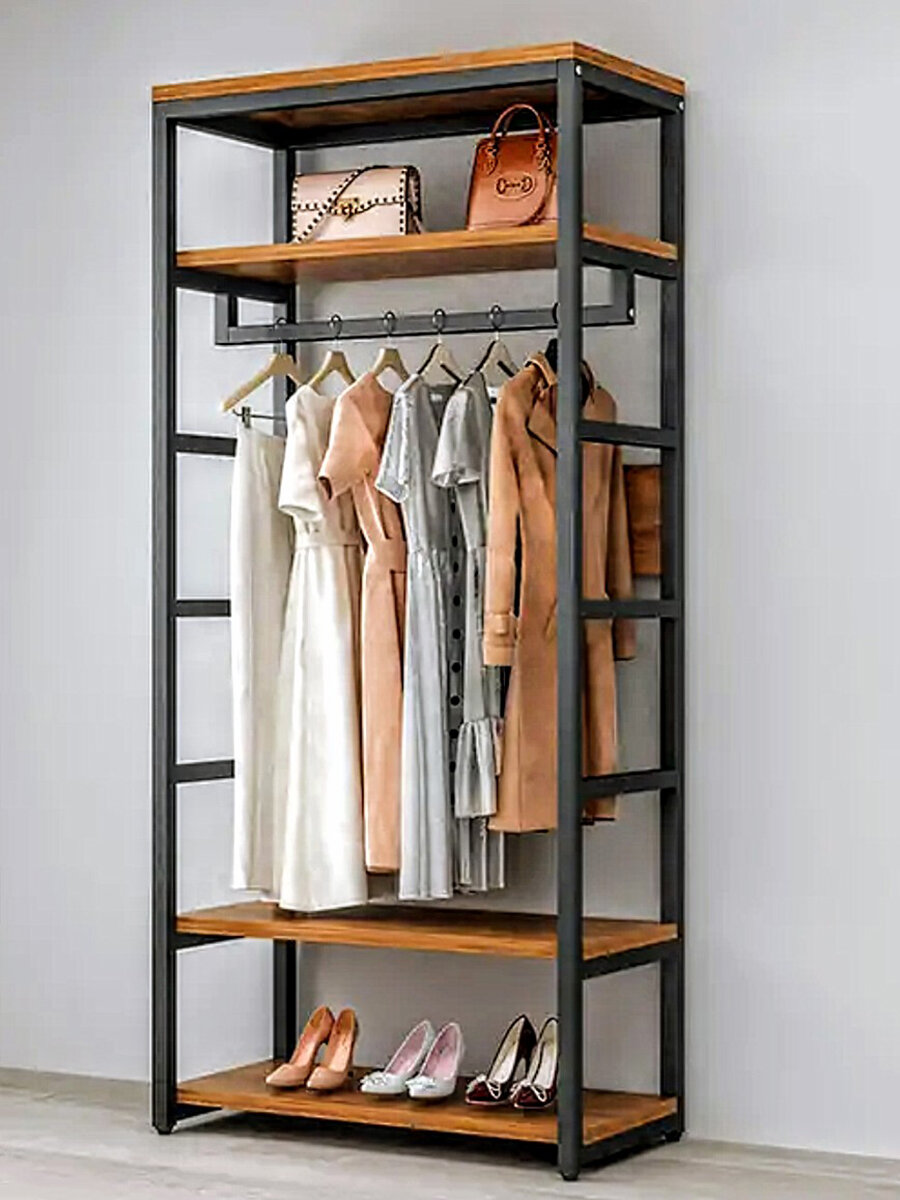 Стеллаж металлический с 1 вешалкой 3 полки LOFT 60х50х185см Вес 17кг натуральный дуб вотан стойка обувница вешалка полки