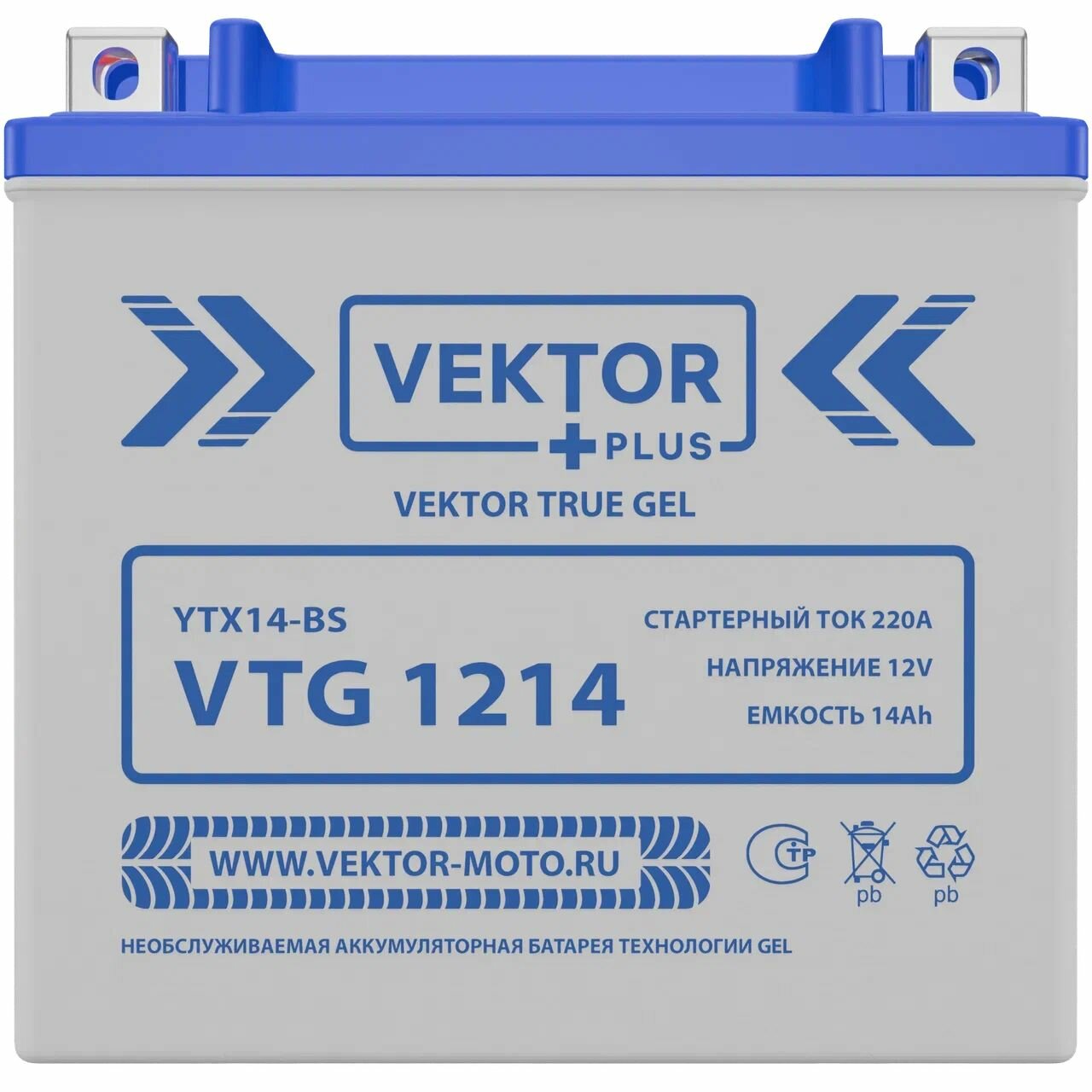 Мото аккумулятор стартерный Vektor 1214 12В 14Ач прямая полярность 220A (12V 14Ah) (YTX14-BS, YTX14H-BS) гелевый, GEL