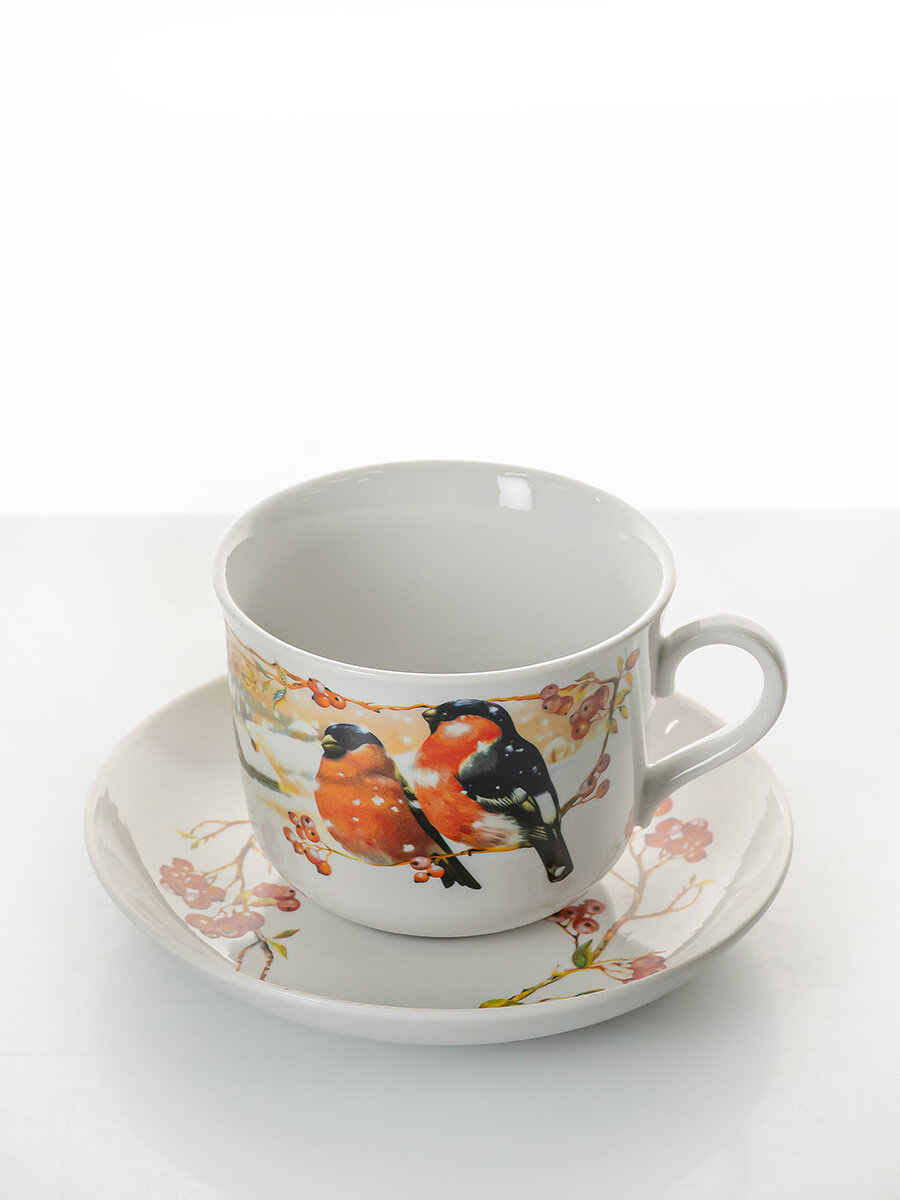Пара чайная фарфоровая 450 мл, ф. Ностальгия "Снегири", Дулево