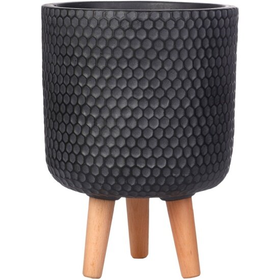 Кашпо напольное на ножках Idealist Lite Idealist Ханни, файберстоун, черное, D25H34 cм (HON-CLNDR-BLK-25)