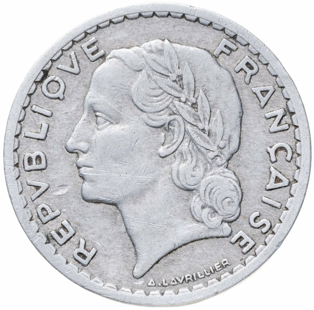 Франция 5 франков (francs) 1945 Алюминий /серый цвет/ Без отметки монетного двора