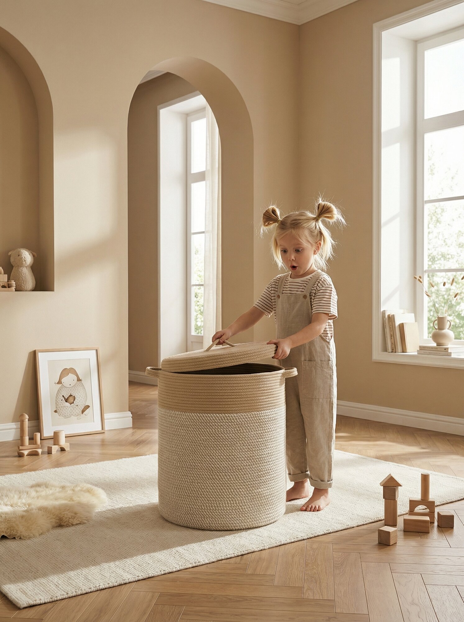 Плетеная корзина для белья с крышкой 41х46 см