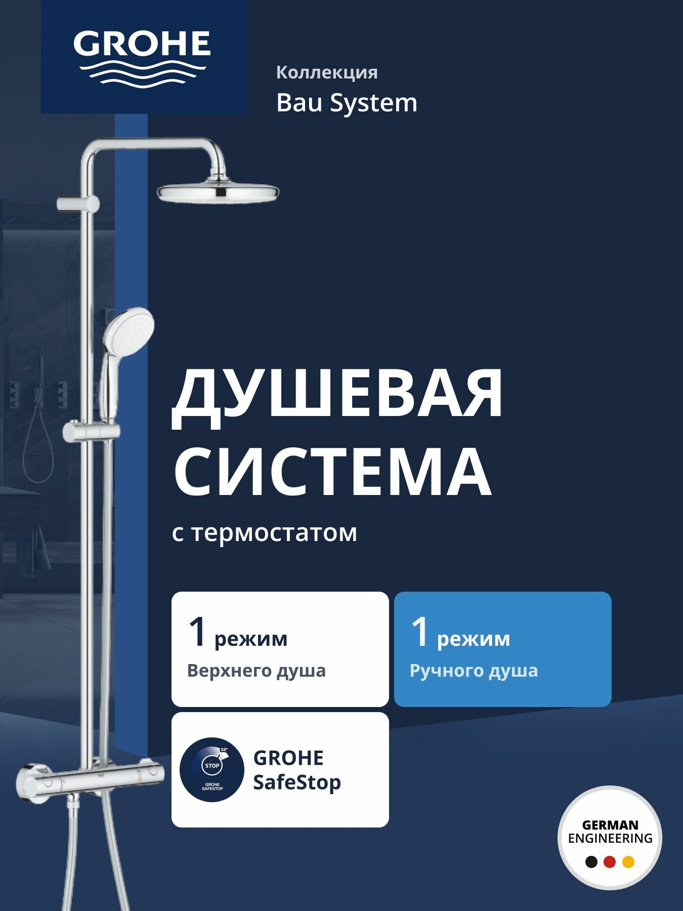 Душевая система GROHE Bau System 210, с термостатическим смесителем, хром (26699000)