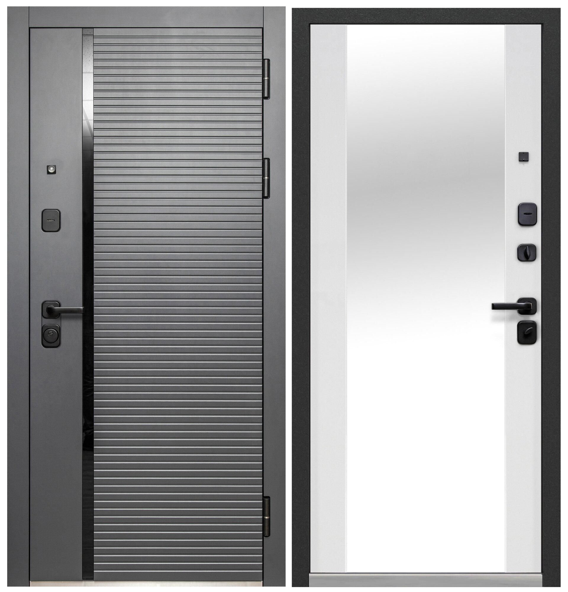 Входная дверь Luxor 2МДФ Горизонталь Зеркало Эмалит Белый KALE (860мм) правая