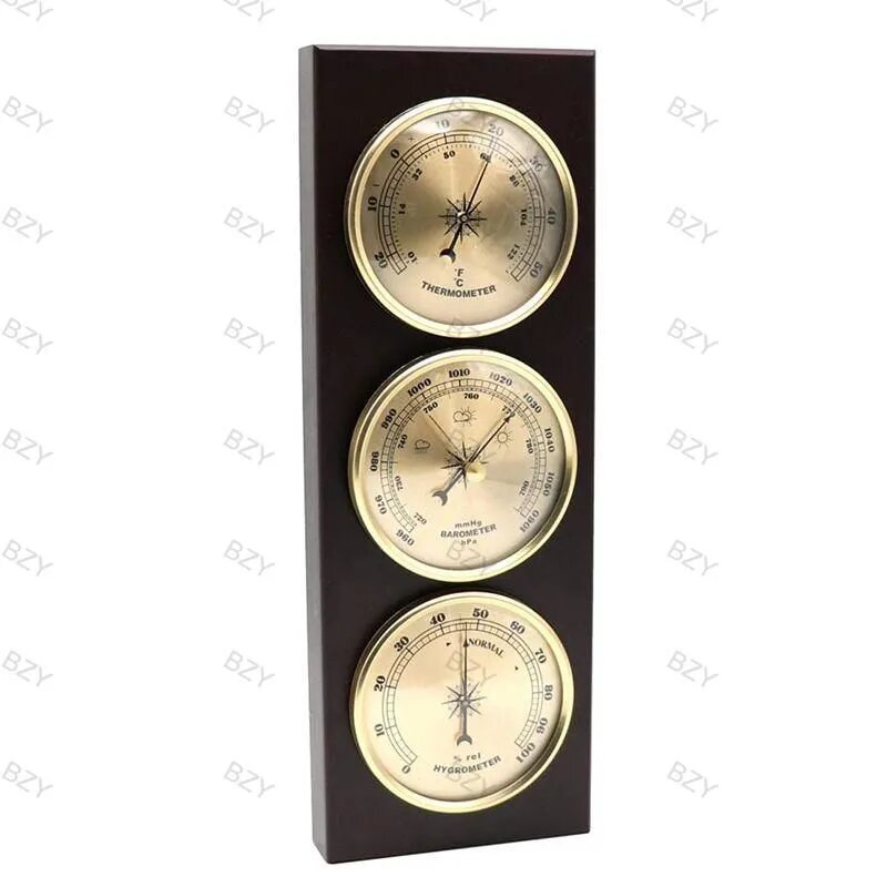 Настенный барометр деревянный коричневый для измерения атмосферного давления и температуры