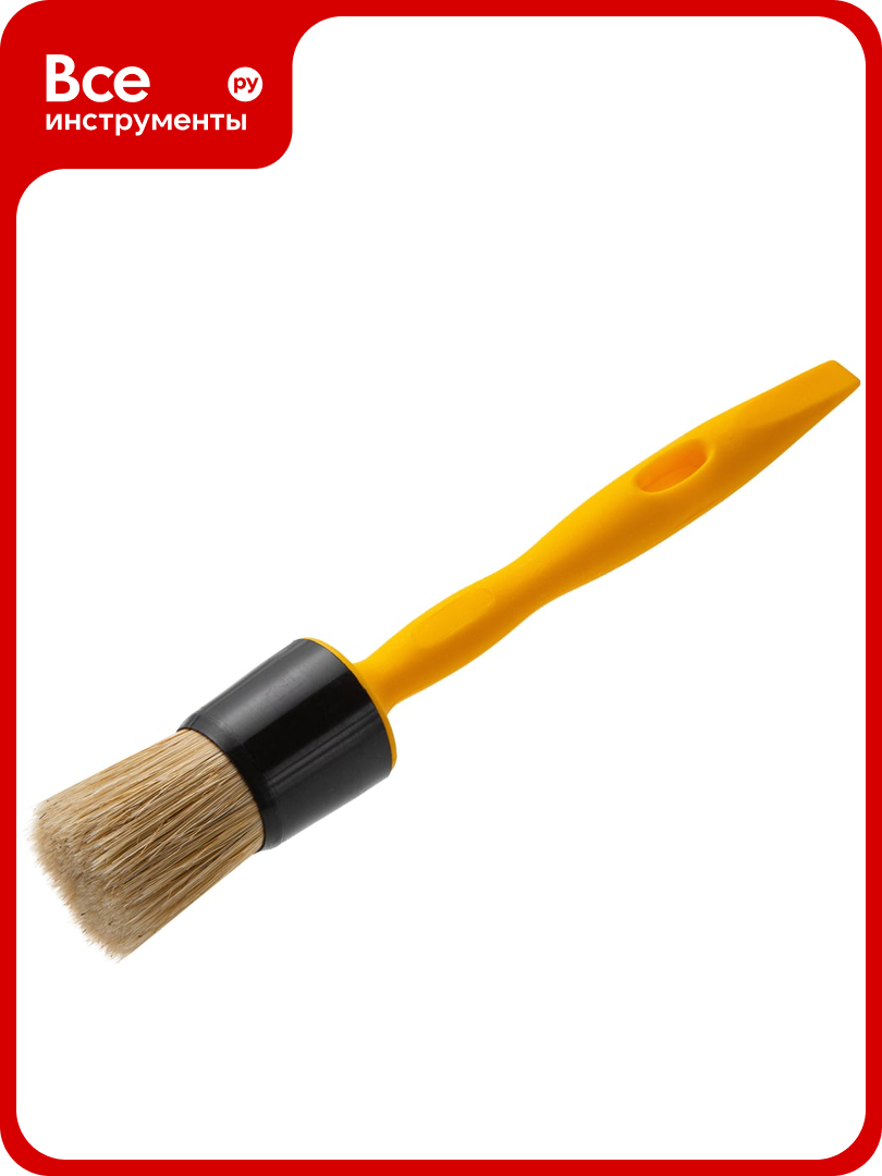 Кисть Акор натур. щетина 30мм КР-30 круглая кисть с пластиковой рукоятью, смешанная щетина для лакокрасочных покрытий