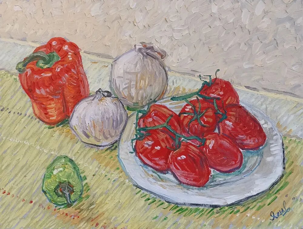 Картина маслом "Натюрморт с овощами", 30х40 см, ручная работа