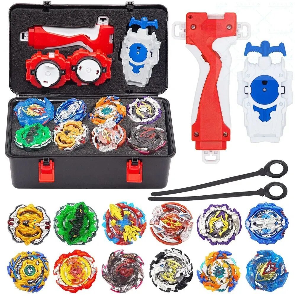 Набор волчков Бейблэйд 12 штук в удобном кейсе с пусковыми устройствами и рукояткой, игрушка для детей бейблейд, блейды, блэйд бёрст