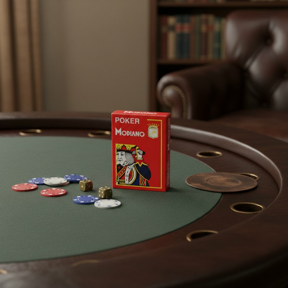 Карты "Modiano Poker" 100% plastic 4 jumbo index red 62233 Modiano