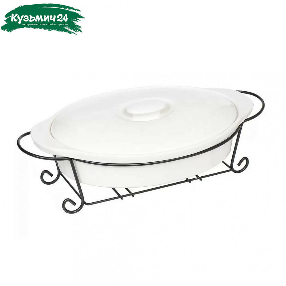 Мармит Daniks Классика Y4-2752, керамика, овальный, белый, 3.8 л, 16.8х27.8х48 см