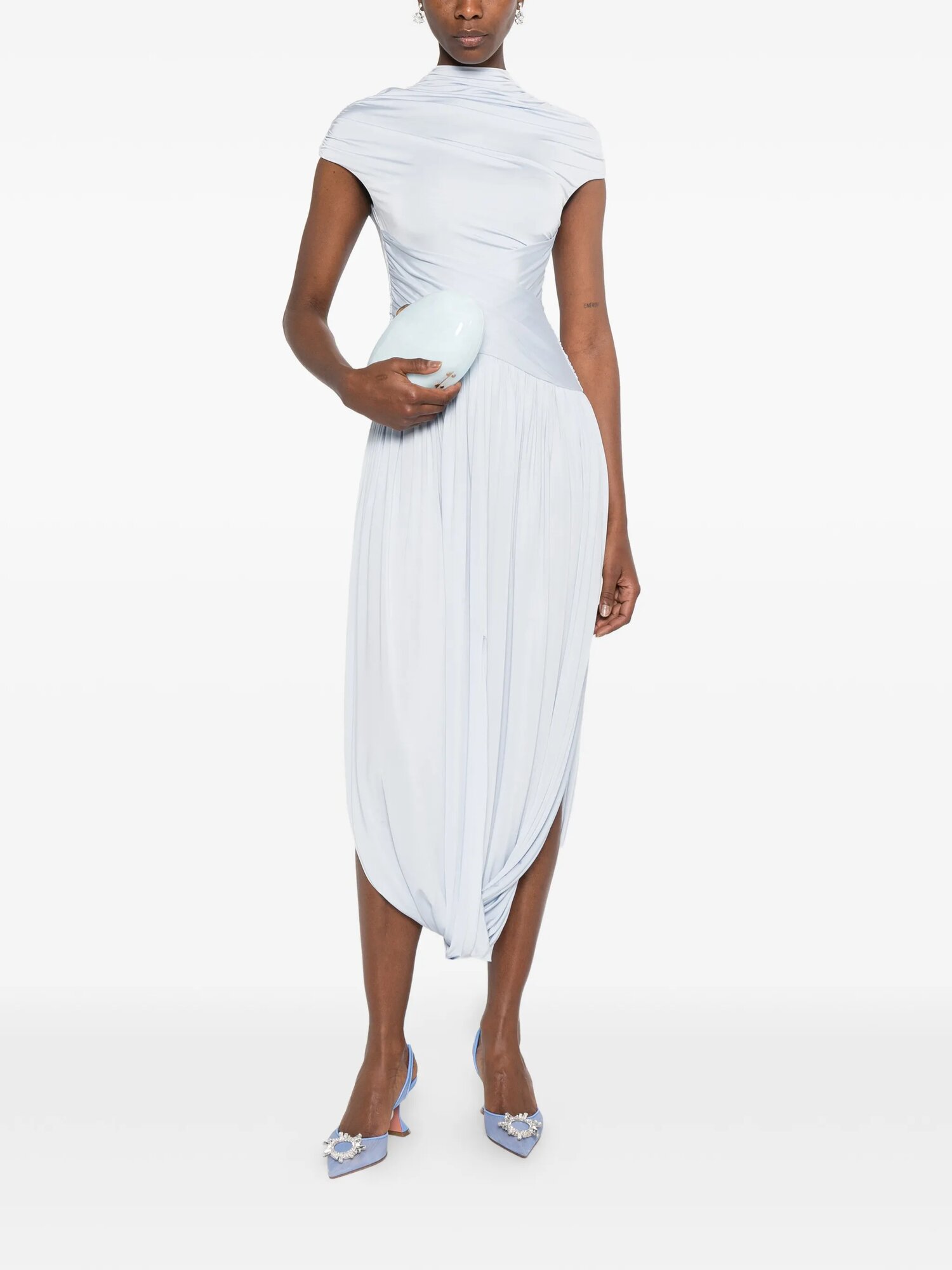 Платье Self-Portrait Pleated midi dress, размер 14, синий — фото 1