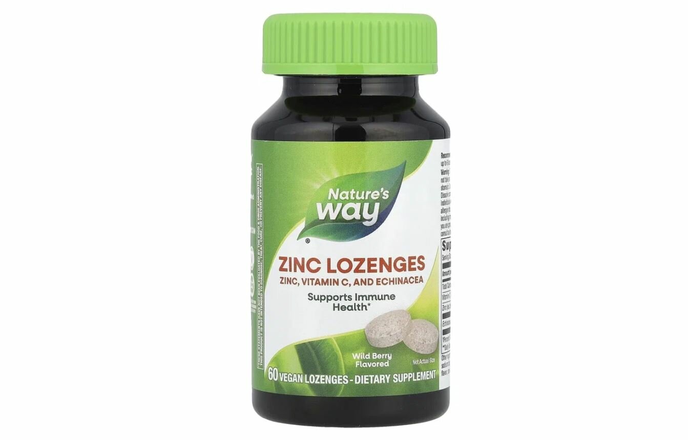 Nature's Way, Zinc Lozenges, Цинк со вкусом лесных ягод, 60 веганских таблеток для рассасывания