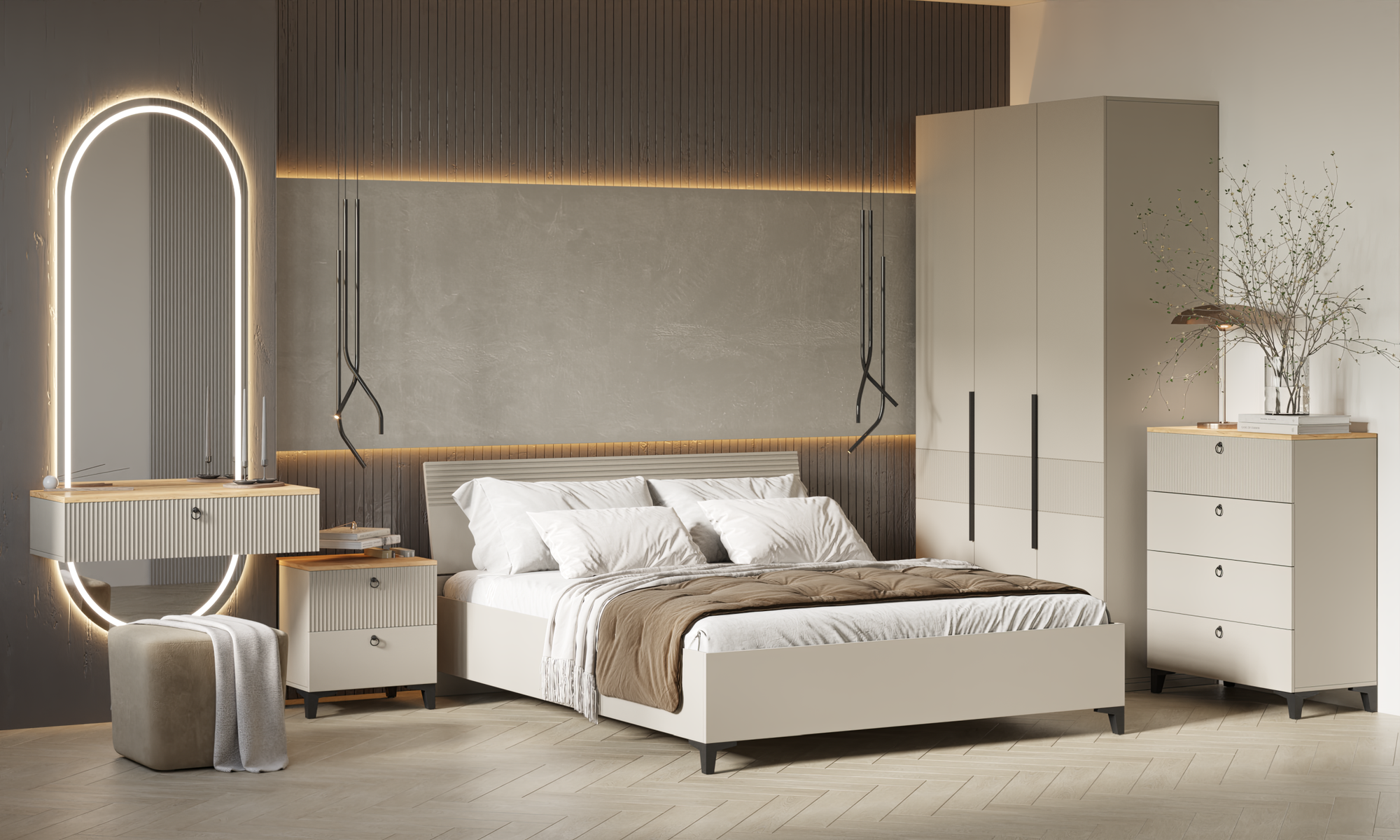 Спальный гарнитур "Ника", дуб делано/кашемир