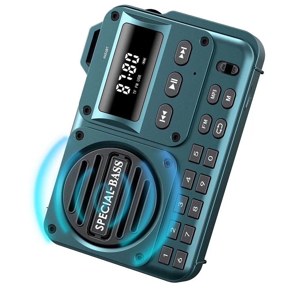 Магнитола 456BT, синий, FM, MP3, USB, Bluetooth, светодиодный дисплей, встроенный аккумулятор