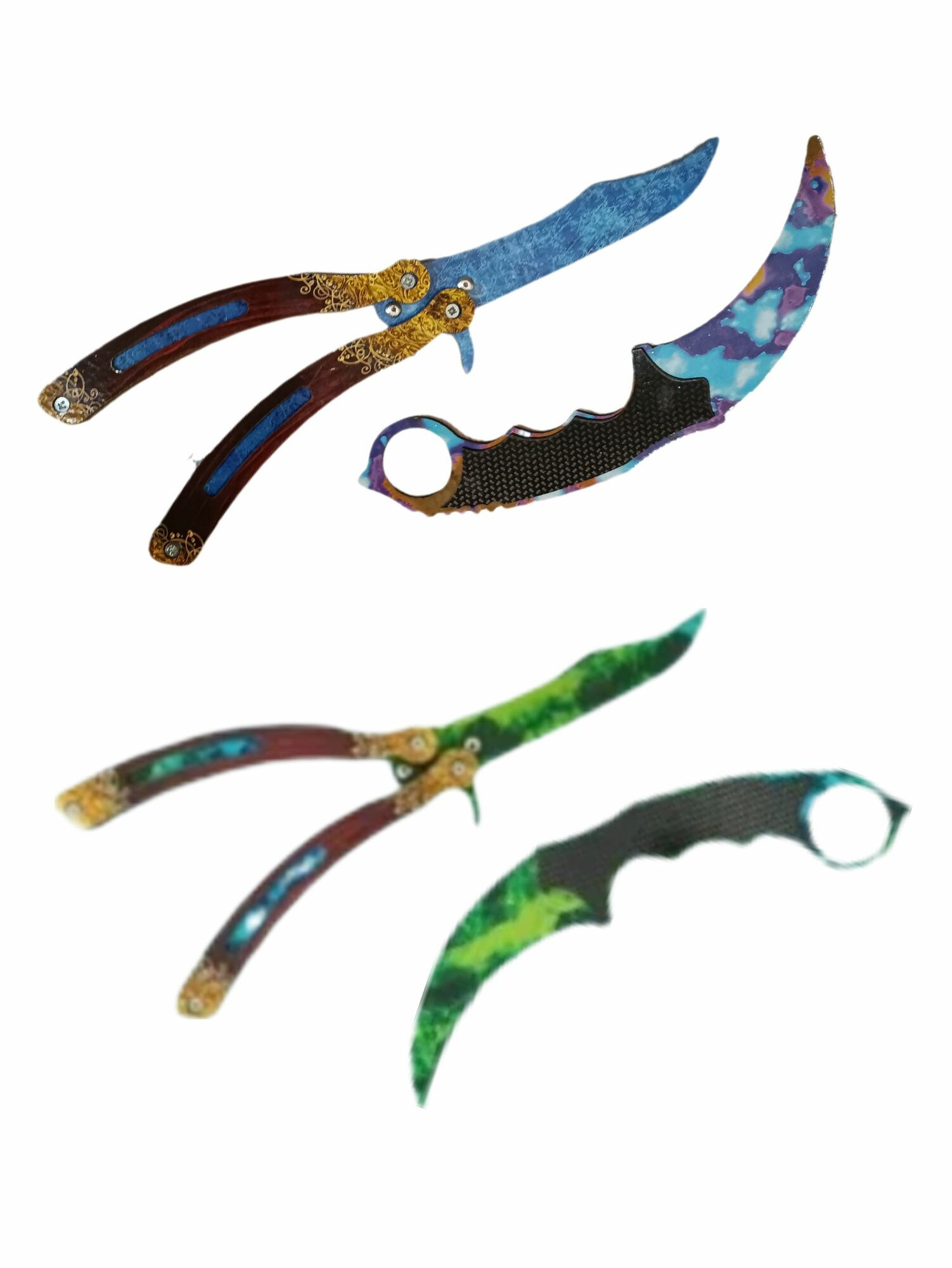 Набор деревянных ножей КС ГО изумруд и голубые волны/ Детский набор CS GO 4 предмета