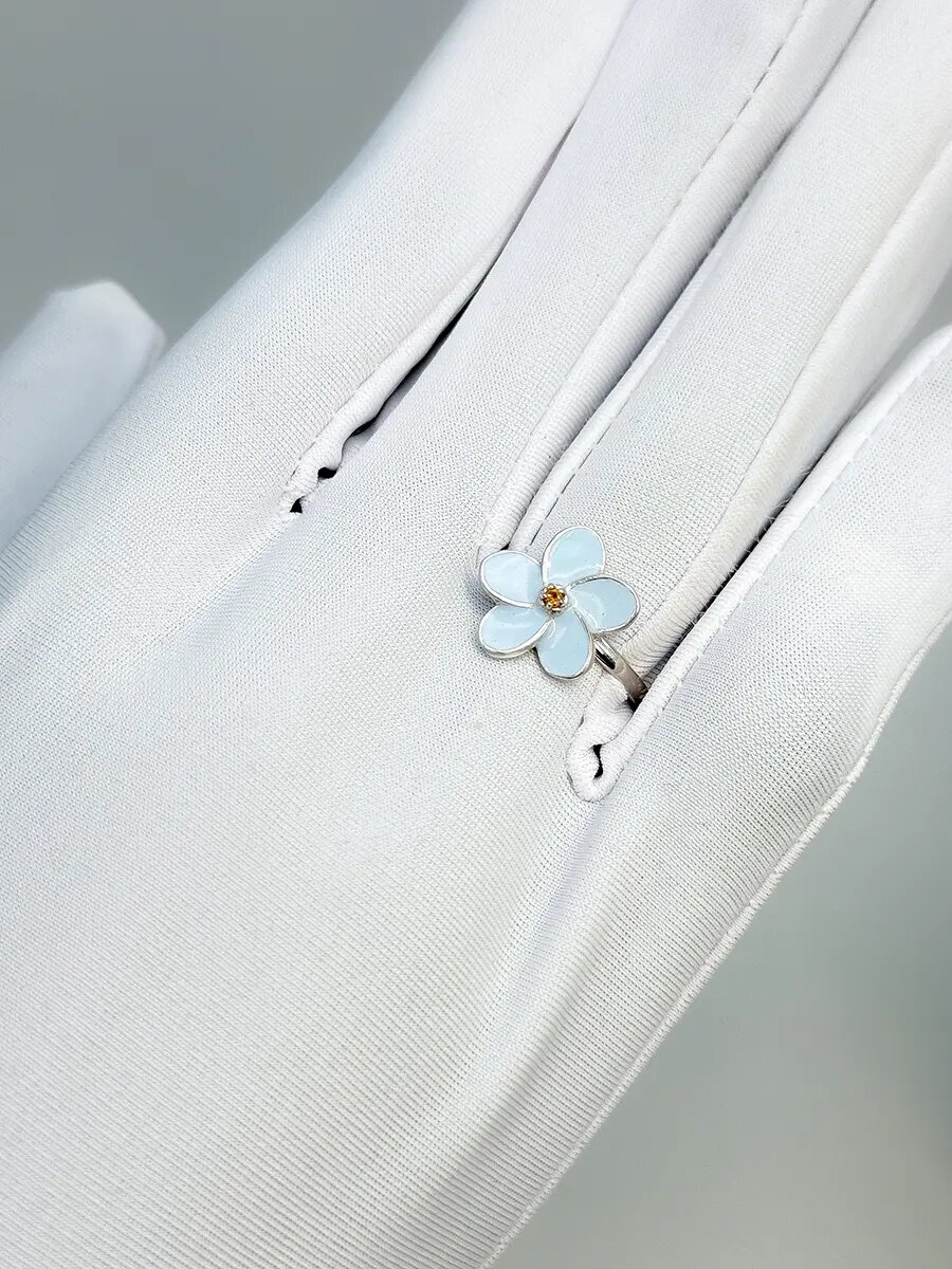 Кольцо, серебро, 925 проба, родирование, цитрин, эмаль