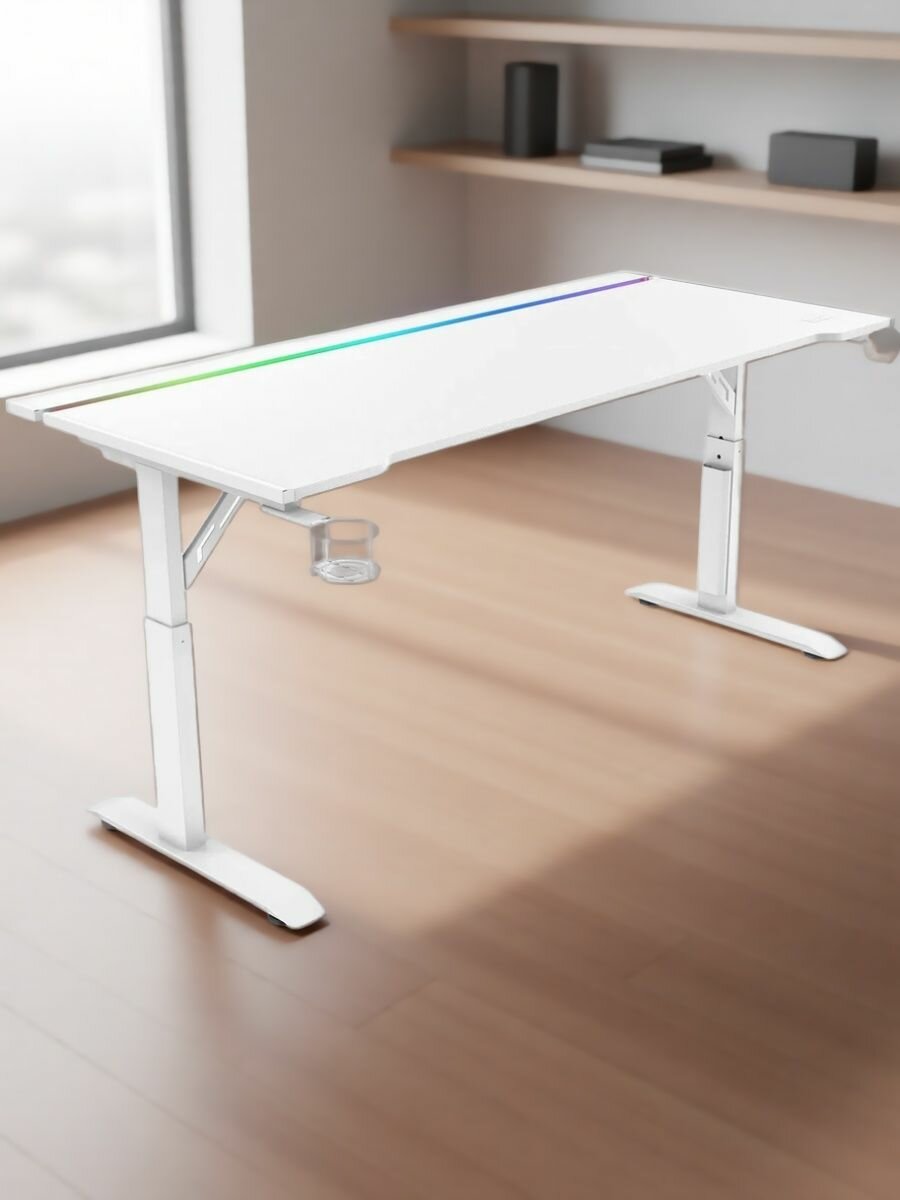 Стол компьютерный ZONE 51 RUNWAY, ЛДСП, RGB-подсветка, 160 белый