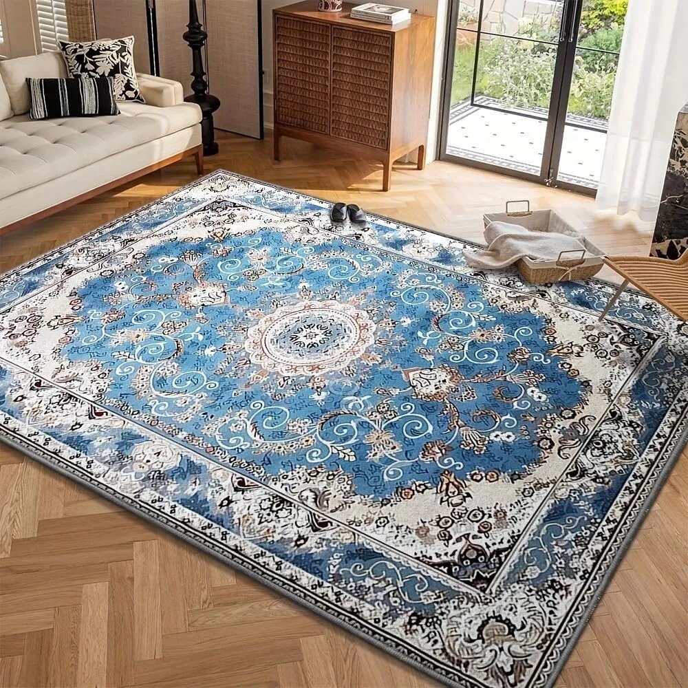 Ковер 200x160 см, Классический дизайн, Бархатный материал, Прямоугольная форма, Голубой цвет