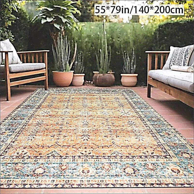 Оранжевый ковер дорожка 55*79in/140*200cm для дома и улицы из акрила, классический дизайн